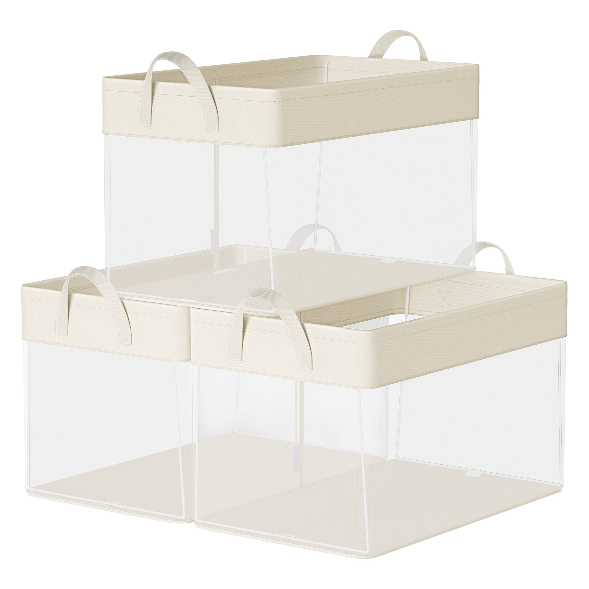 Set of 3 Large Fabric Storage Bins with Transparent Mesh, 19.7x11.8x11 ...