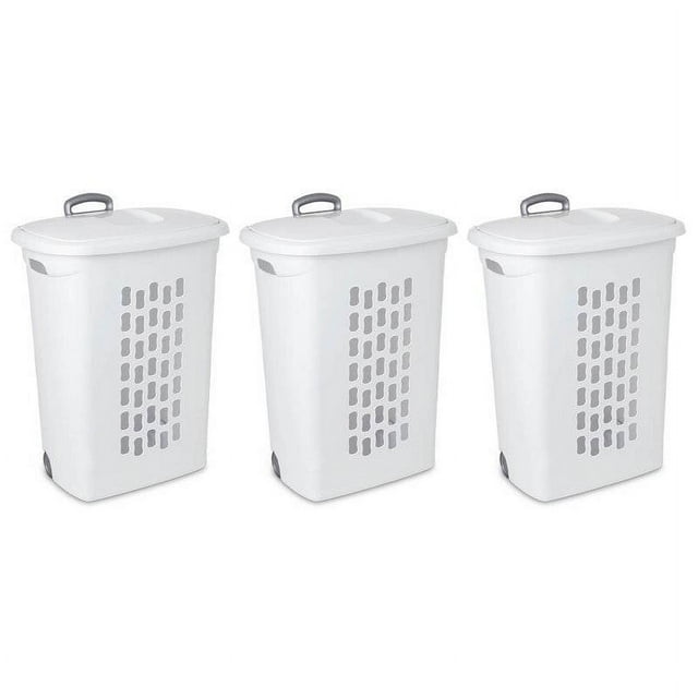 Set of 3 Laundry Hamper Dirty Clothes Baskets with Lids with Roller ...