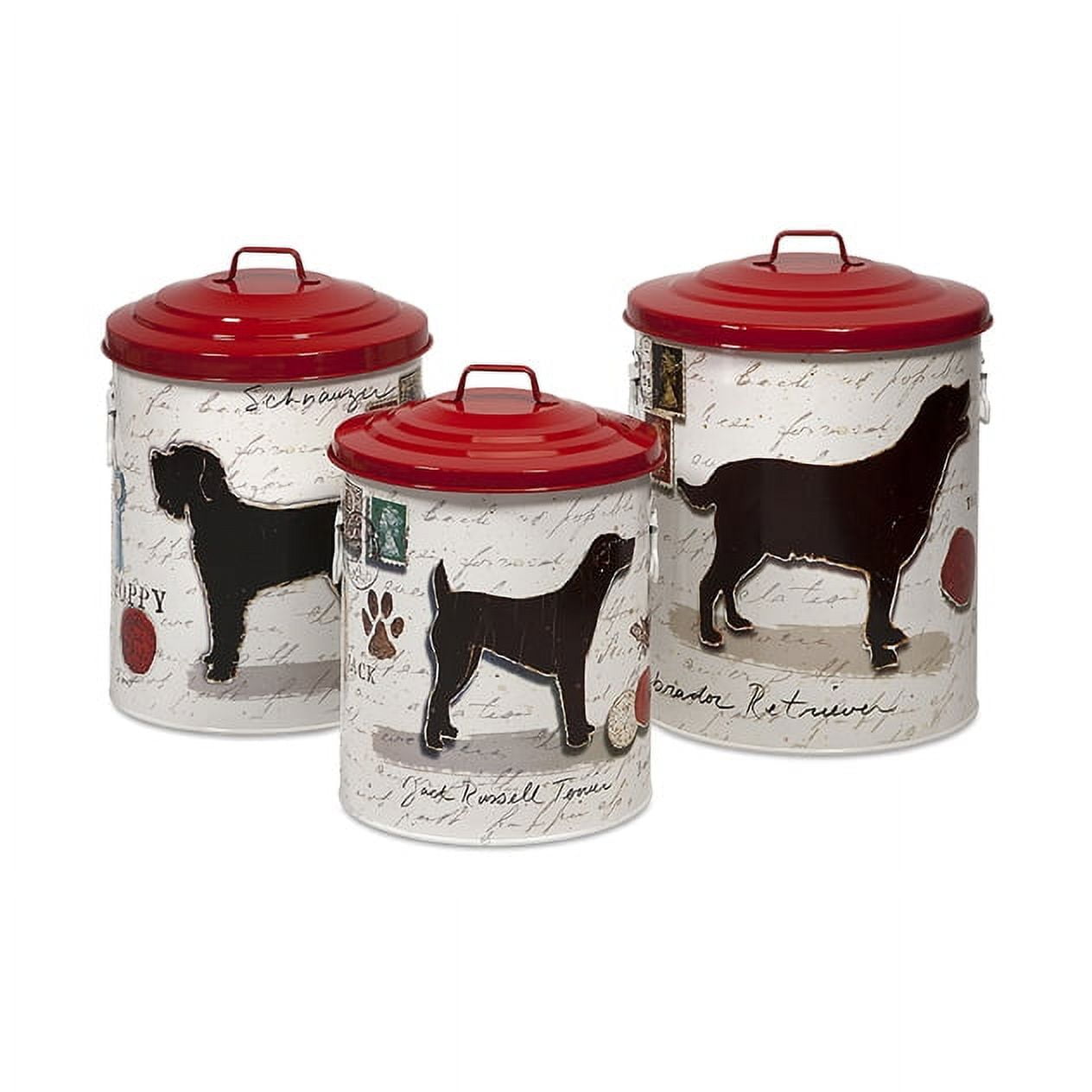 Set of 3 Lidded Red, Black and White Dog Food Storage Canisters - 19 ...