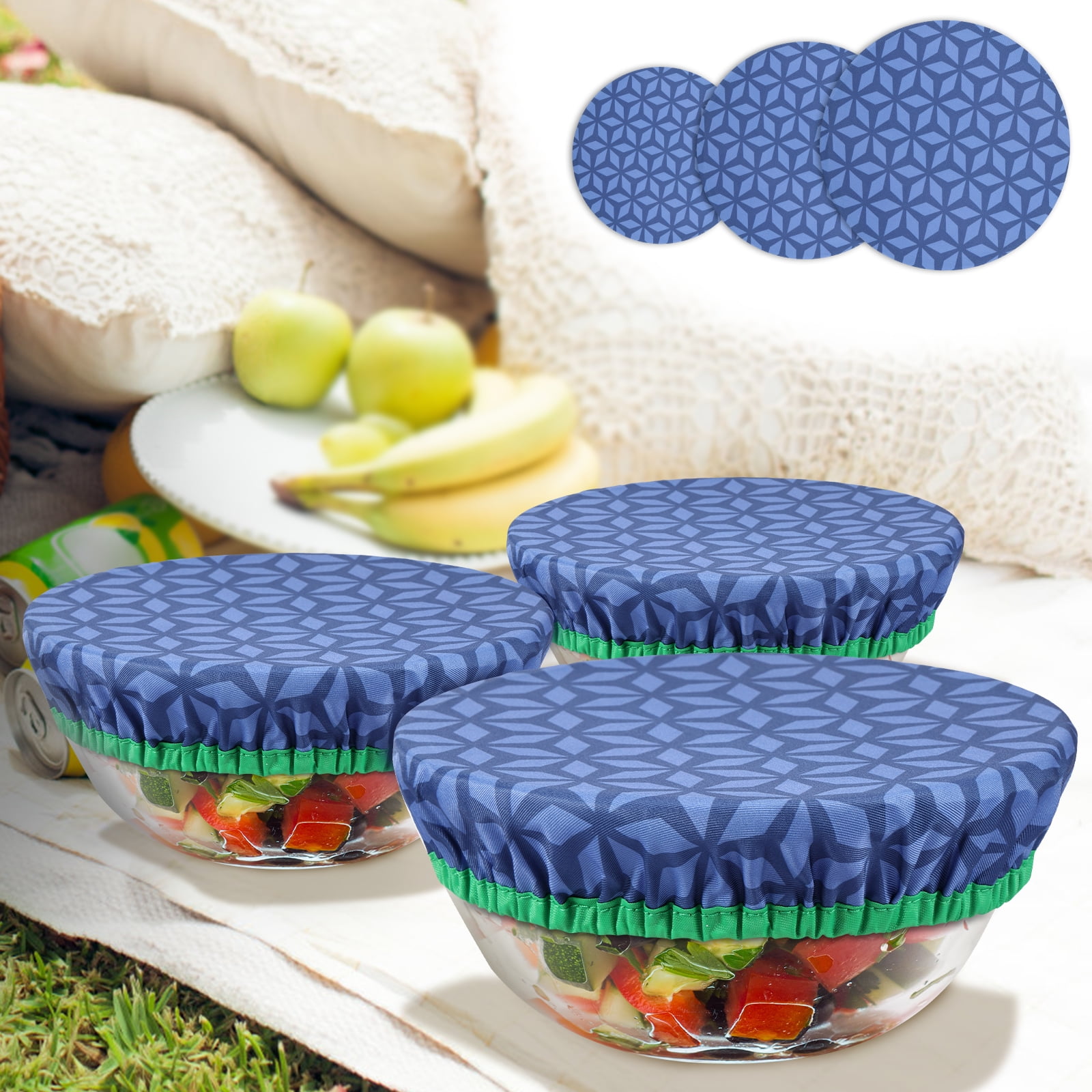 Set of 3 Lids Sizes Organic Reusable Bowl Covers Elastic Bowl Cover ...