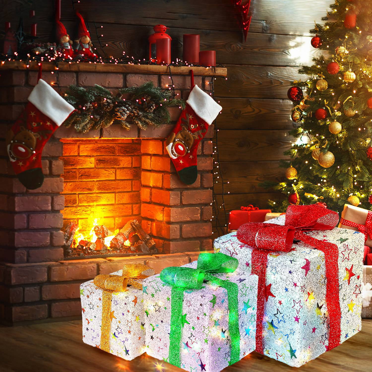 Set of 3 Lighted Gift Boxes Christmas Decorations, Present Boxes with ...
