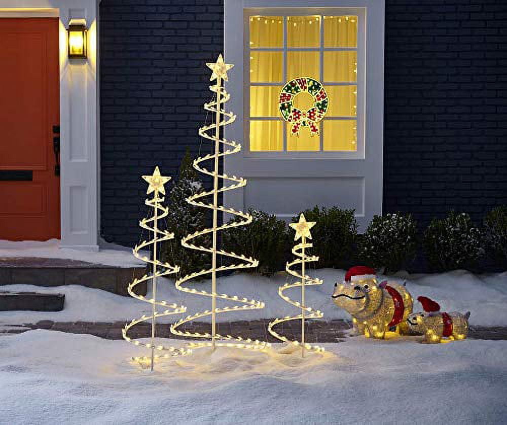 Set of 3 Lighted Spiral Christmas Trees - 3 Ft 4 Ft and 6 Ft - Winter ...
