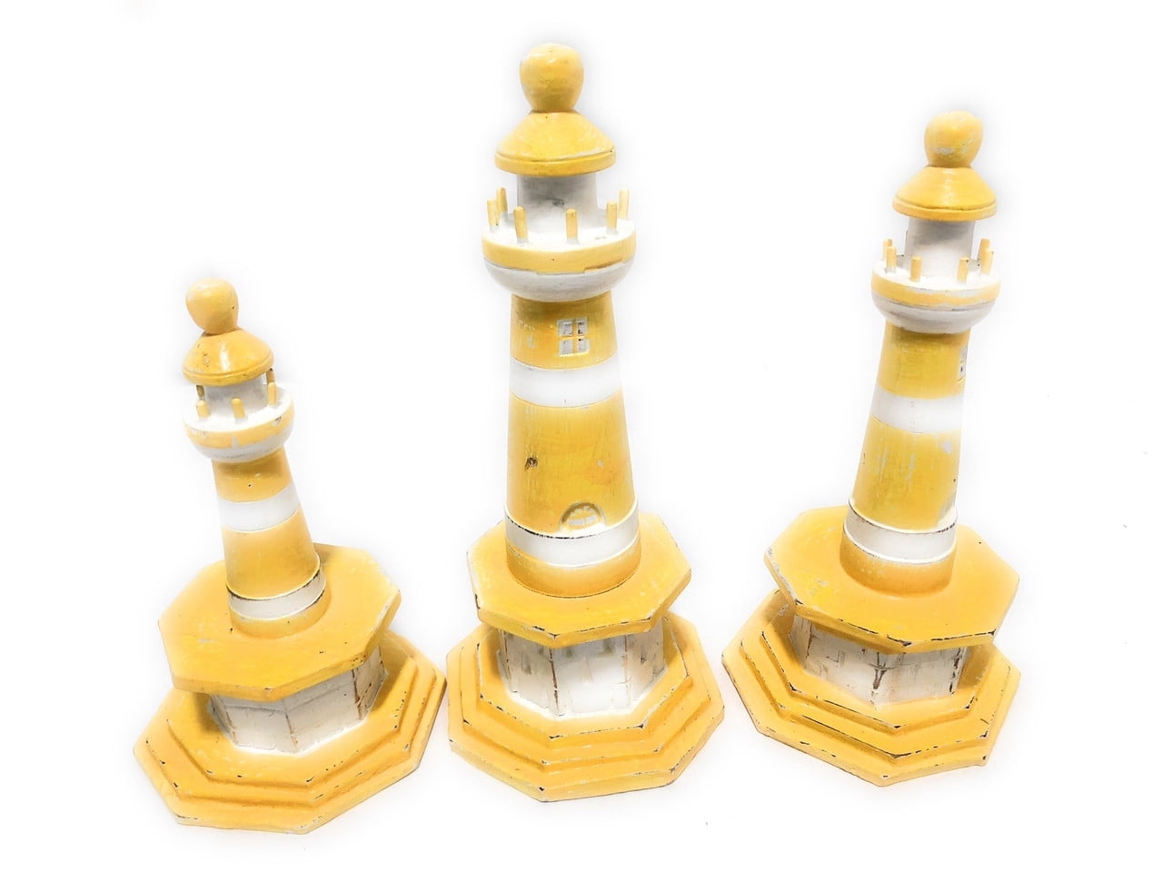 Set of 3 Lighthouses 9", 8" & 7" - Yellow Nautical Decor | #ort17011s3y ...