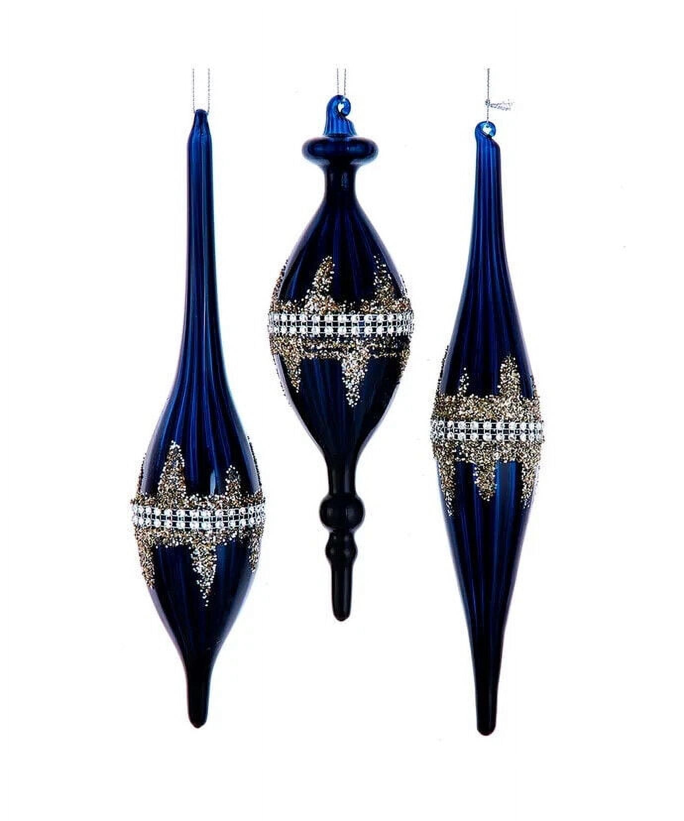 Set of 3 MIDNIGHT BLUE Glass Finial Christmas Ornaments, by Kurt Adler ...