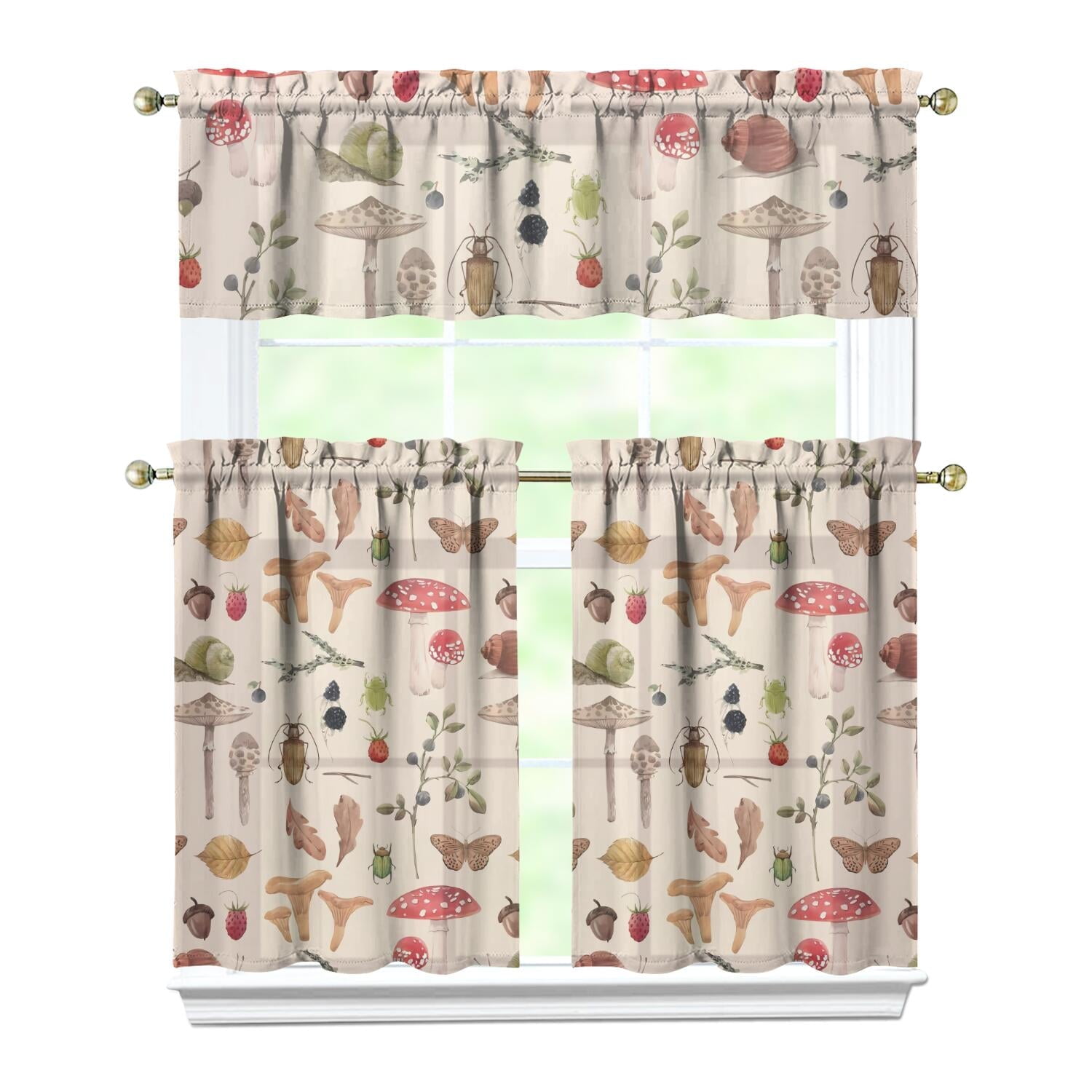 Set of 3 Magical Forest Mushroom Curtains - Semi-Sheer Rod Pocket ...