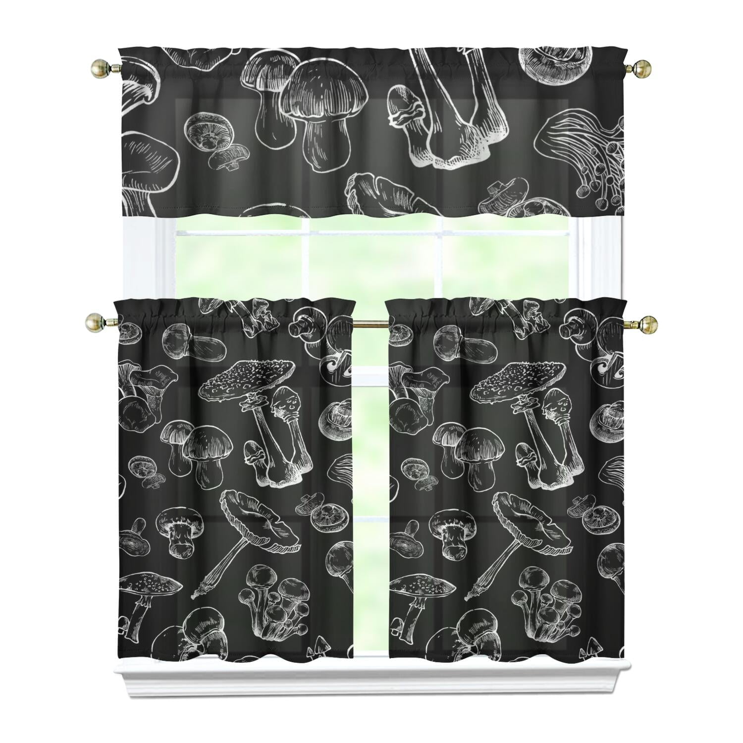Set of 3 Magical Forest Mushroom Curtains - Semi-Sheer Rod Pocket ...