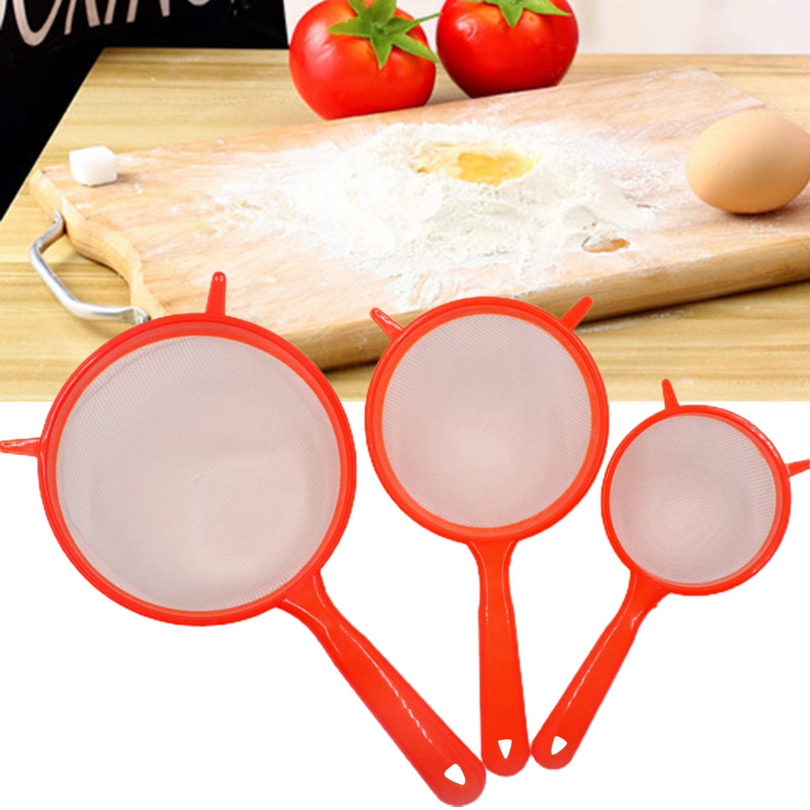 Set of 3 Mesh Scoop Strainers with Hanging Hole Design - Lightweight ...