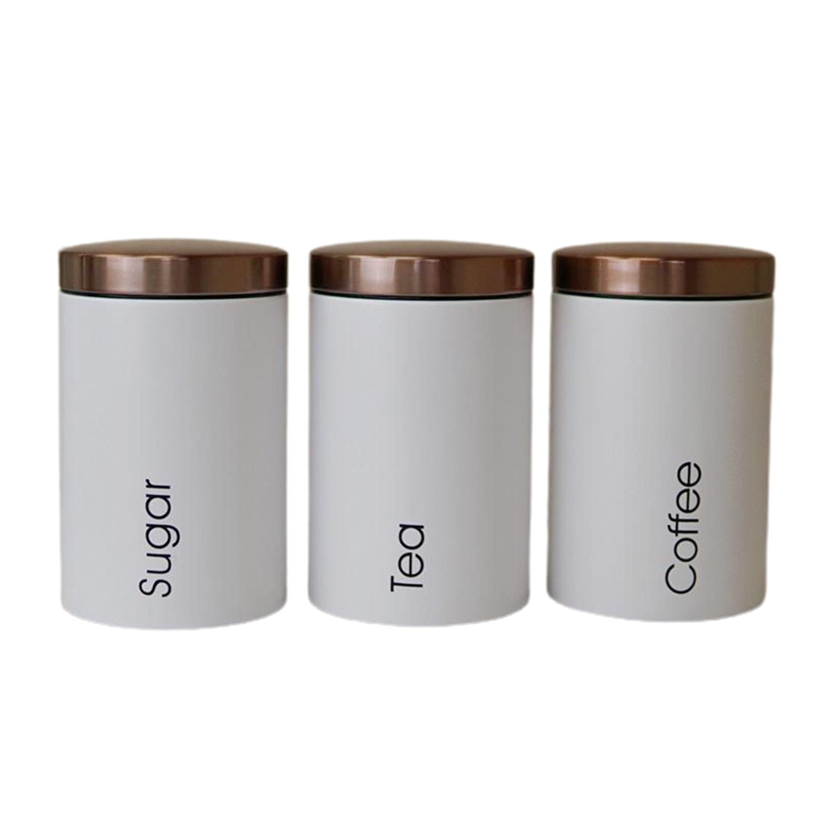 Set of 3 Metal Containers for Kitchen, Tea, Coffee, Food Storage ...