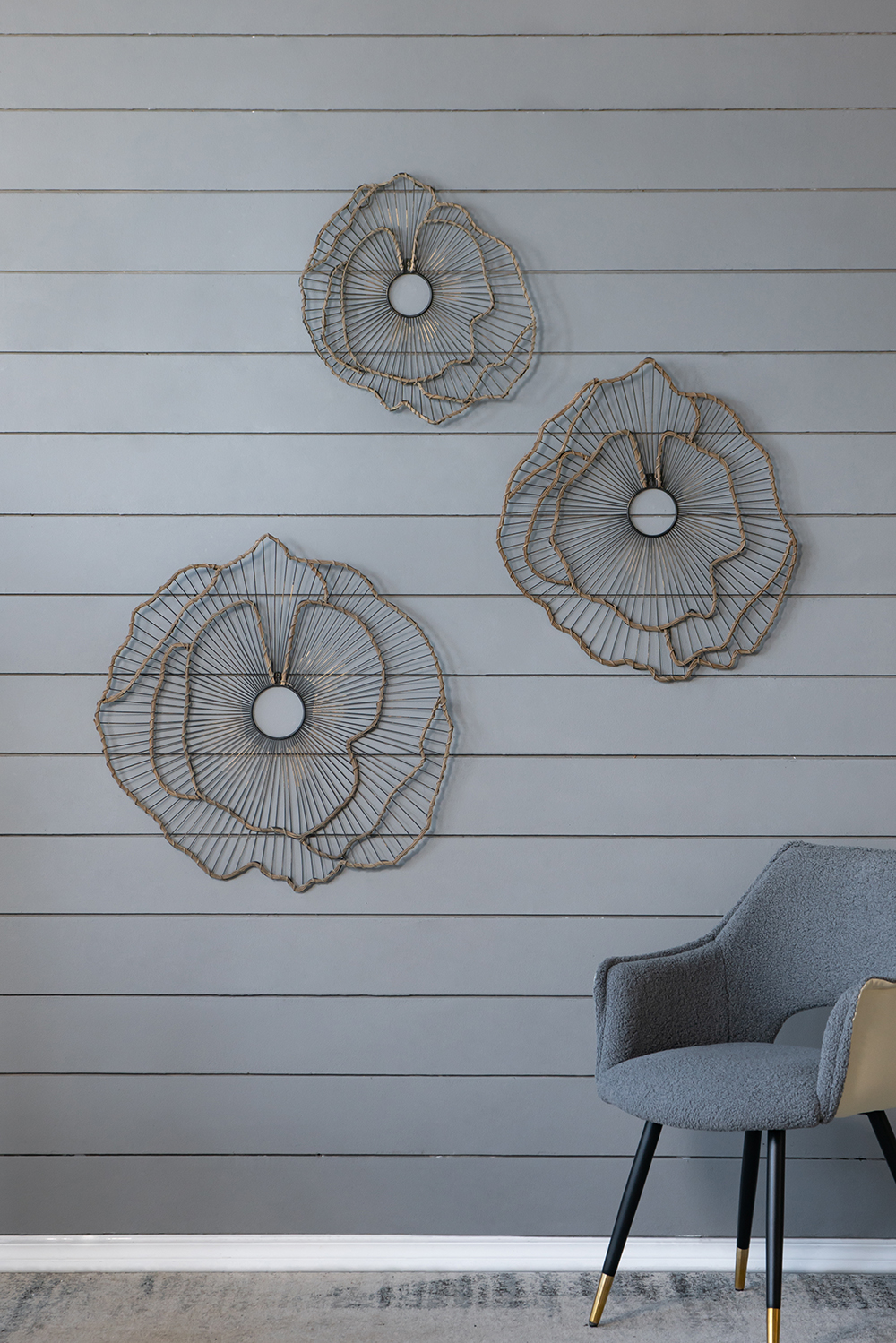 Set of 3 Metal Flowers Wall Decor, Transitional Wall Floral Sculpture ...