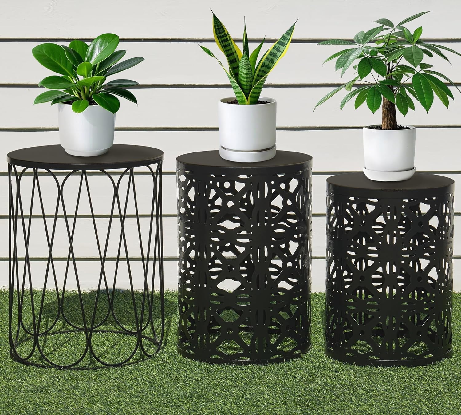 Set of 3 Metal Outdoor Side Table, Nesting Round Coffee Table for ...