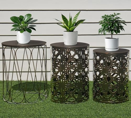 Set of 3 Metal Outdoor Side Table, Nesting Round Coffee Table for ...