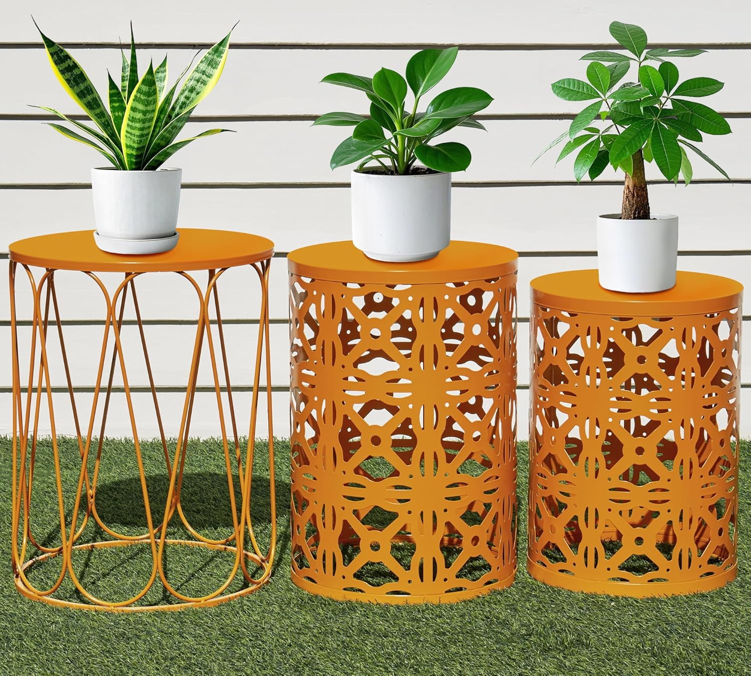 Set of 3 Metal Outdoor Side Table, Nesting Round Coffee Table for ...