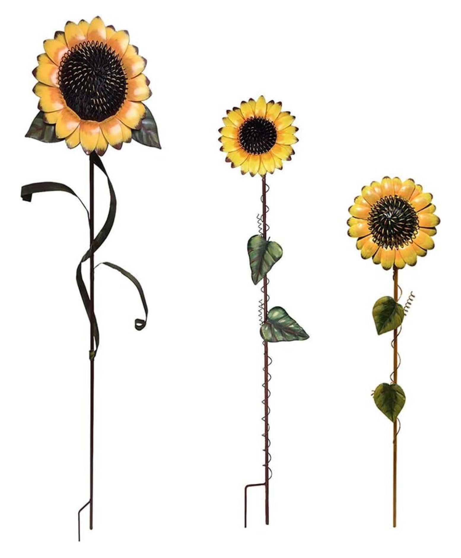 Set of 3 Metal Sunflower Garden Stake Large Flower Patio Lawn Yard ...