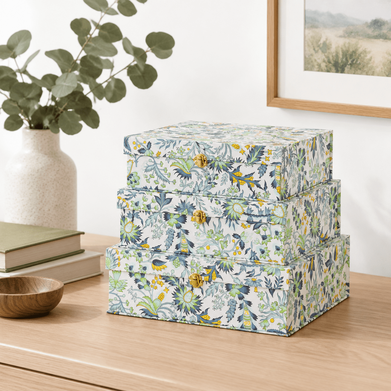 Set of 3 Midnight Garden Decorative Storage Boxes with Hardware Clasps ...
