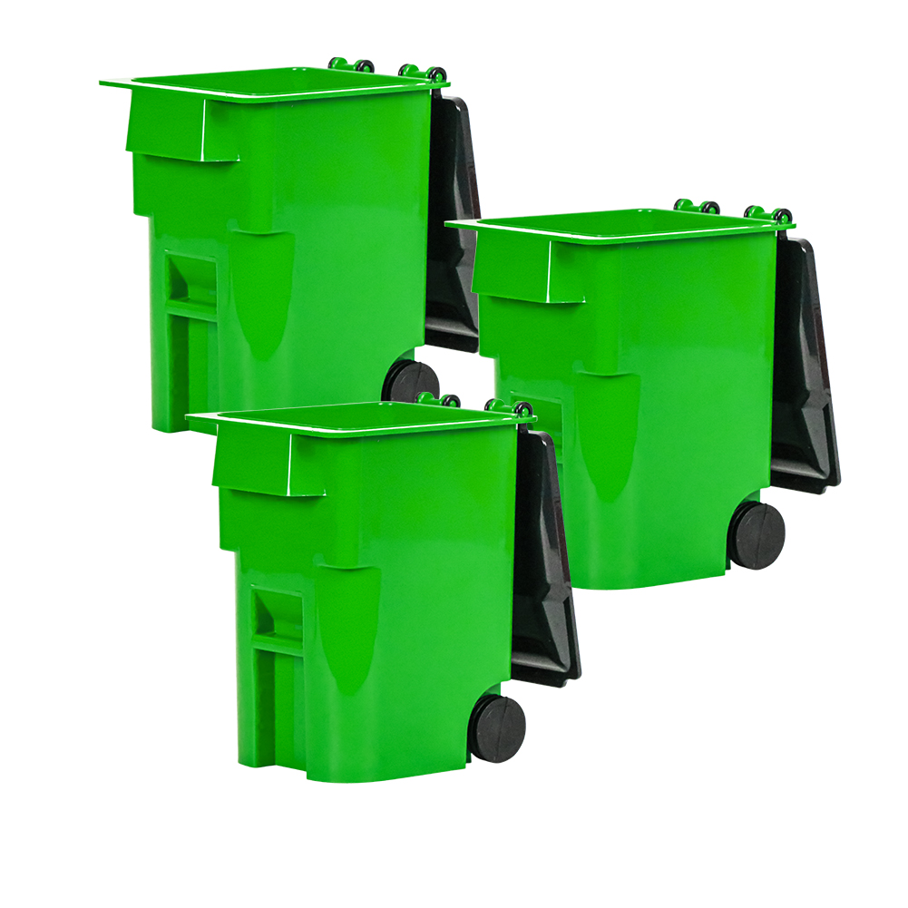 Set of 3 Mini Green Trash Cans With Lid & Wheels for WWE & AEW ...