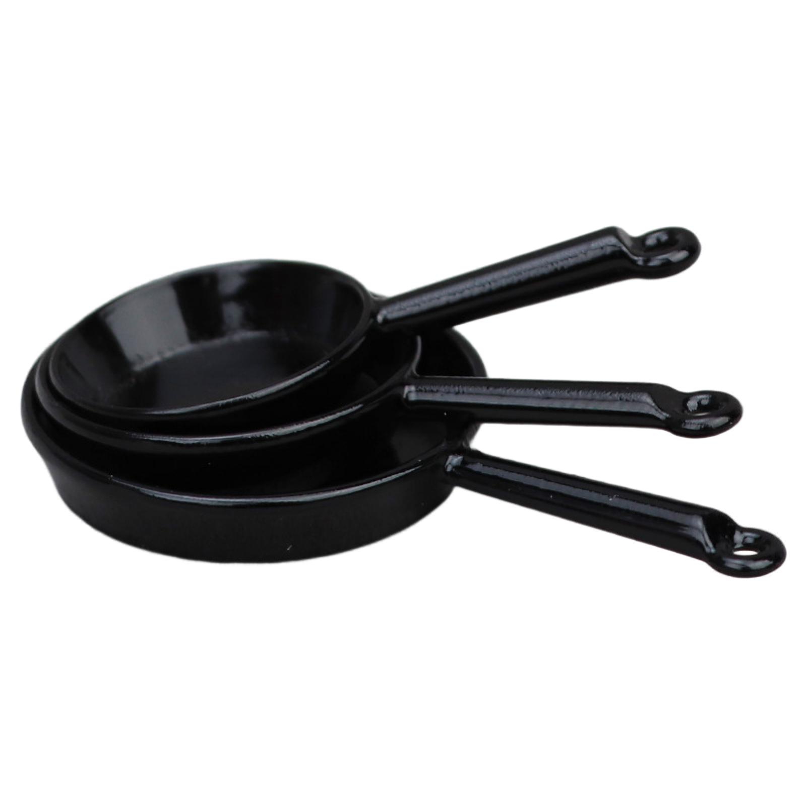 Set of 3 Miniature 1:12 Scale Dollhouse Frypans - Compact Cooking Pots ...