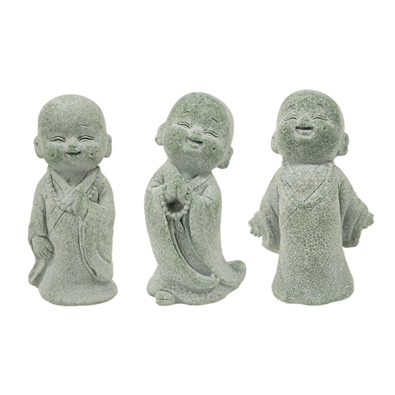 Set of 3 Miniature Faux Sandstone Monk Statues Figurines for Potted ...