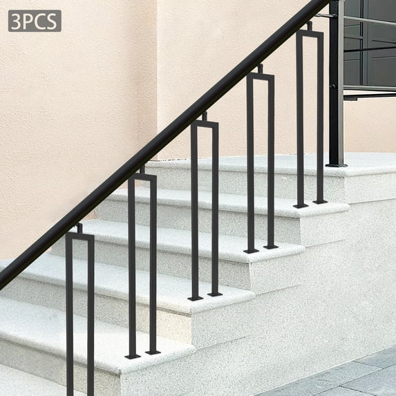 Set of 3 Modern U-Shape Stair Balusters Black Carbon Steel Indoor ...