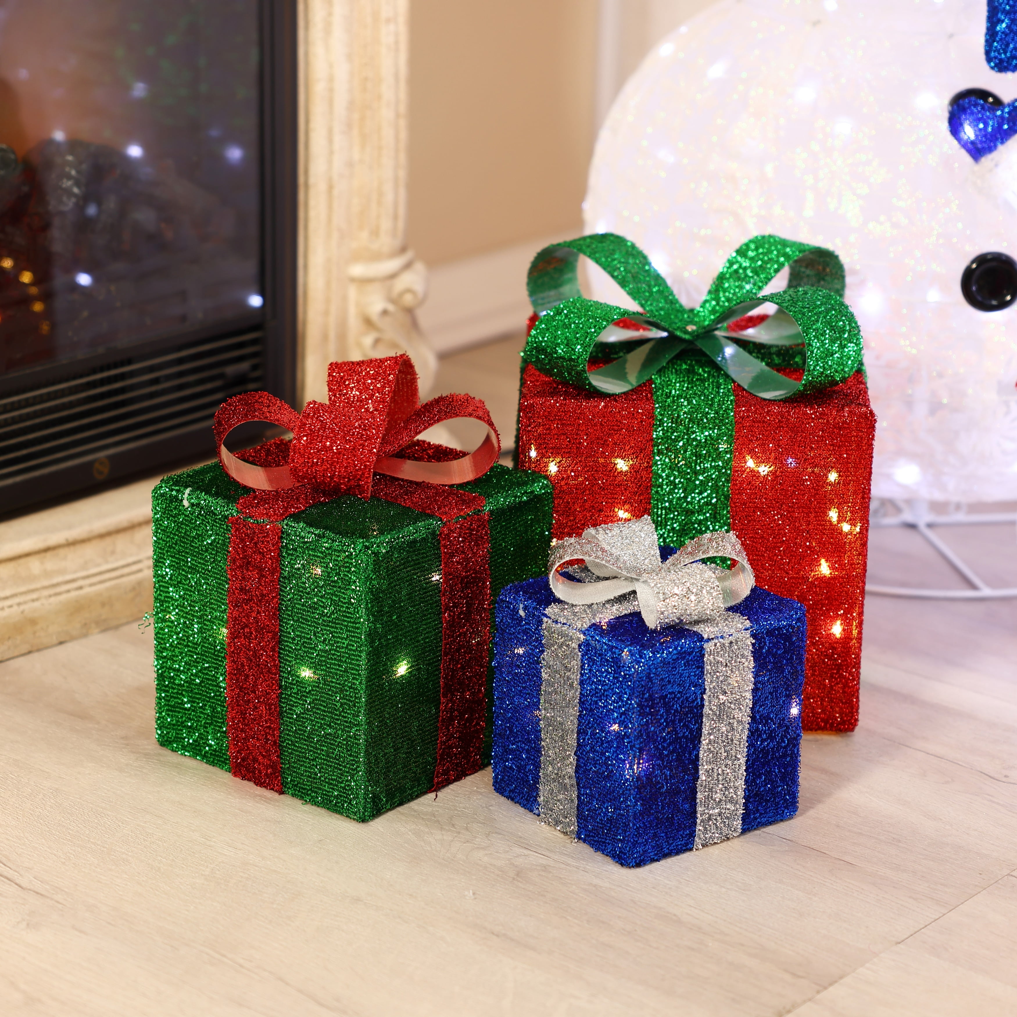 Set of 3 Multi-Color Presents with Bows Lighted LED Indoor Outdoor ...