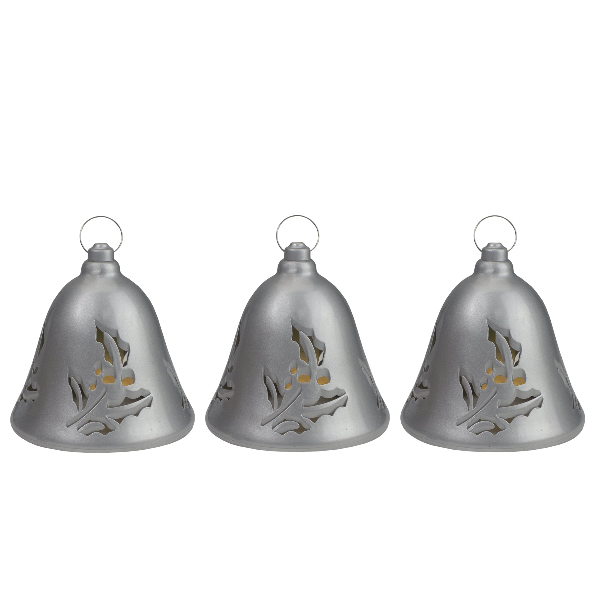 Northlight Lighted Musical Bells Christmas Decorations - 6.5" - Silver ...