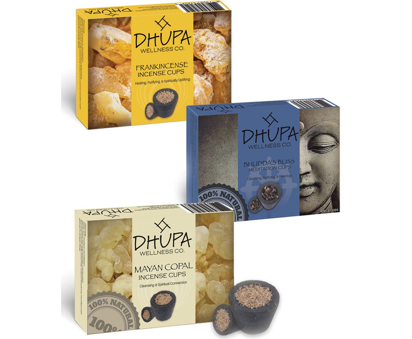 Set of 3 Natural Incense Smudge Cups Variety Pack of Copal ...