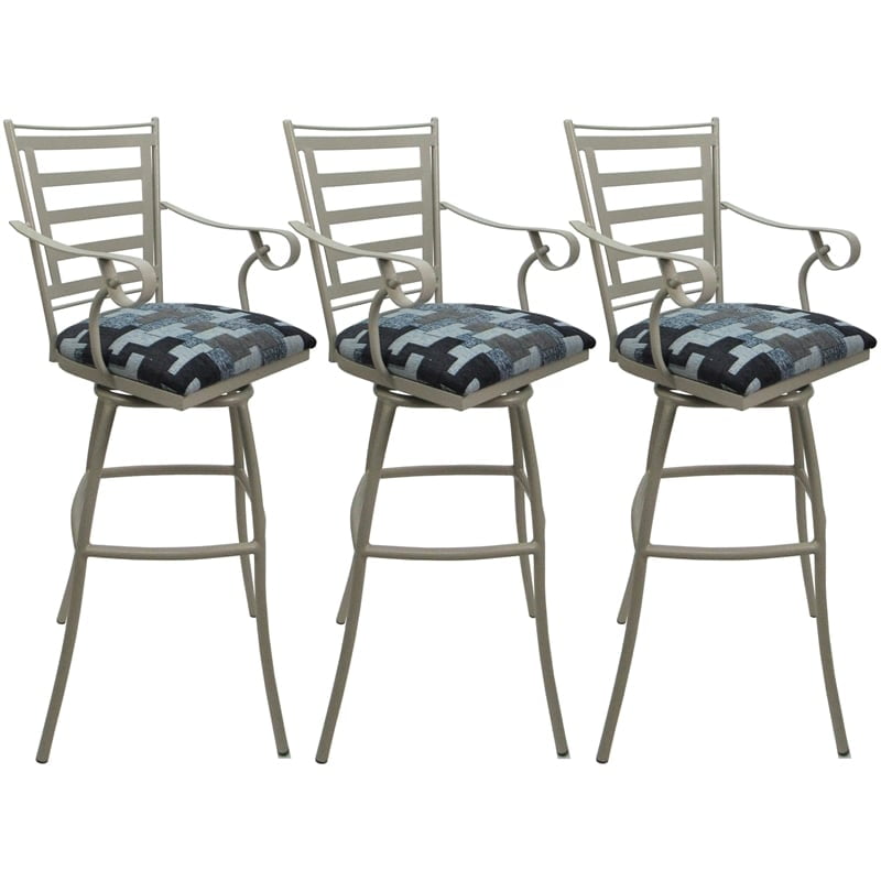 Set of 3 Outdoor Indoor Bar Stool 30" - Jenna Arms - Flint Fabric ...