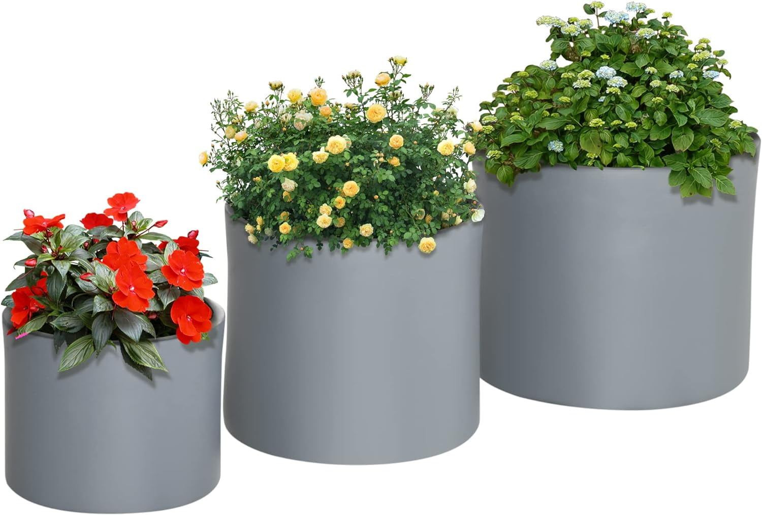 Set of 3 Outdoor Planter Set, 13/11.5/9in, Flower Pots with Drainage ...