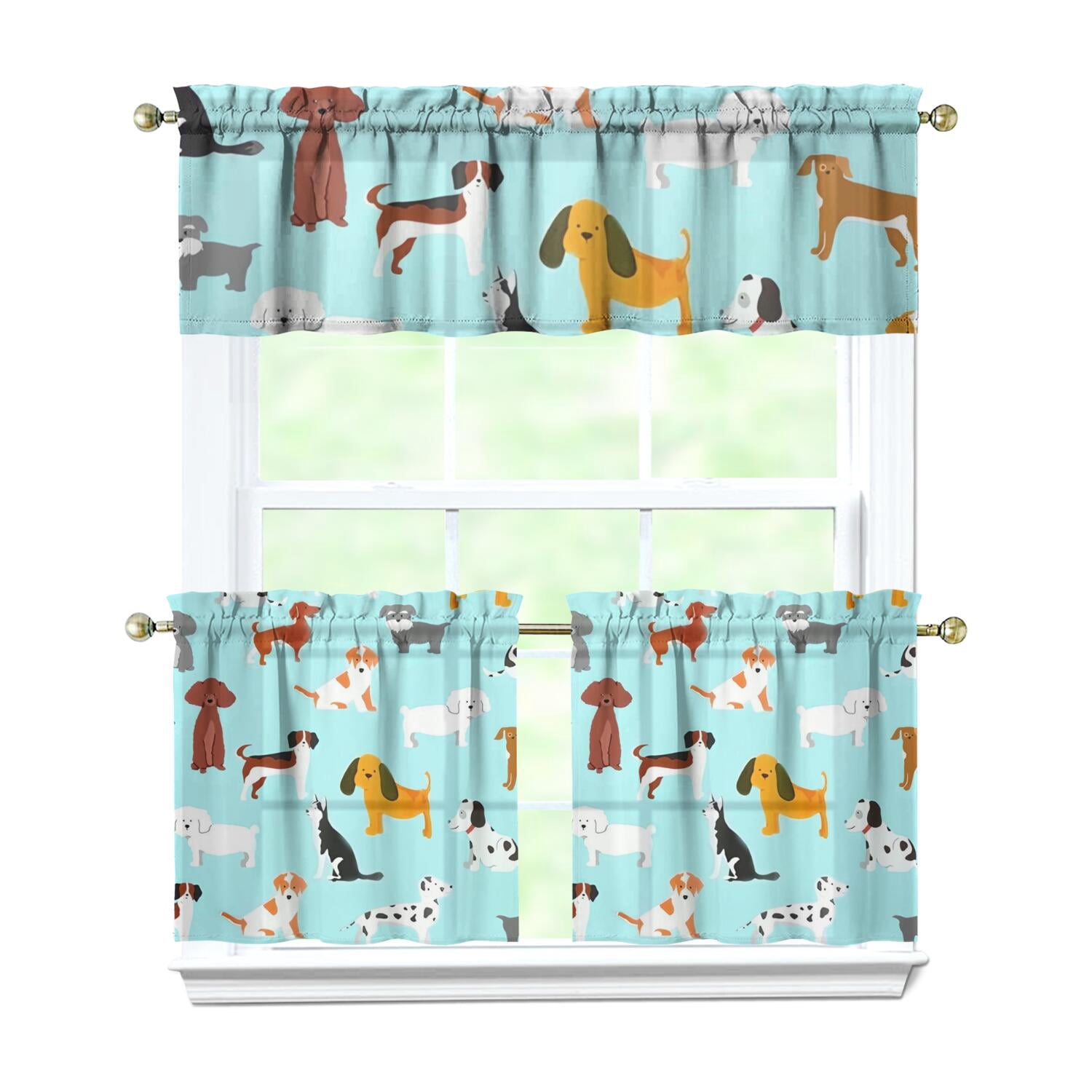 Set of 3 Paw Print Kitchen Curtains - Adorable Canine & Boho Dog Design ...