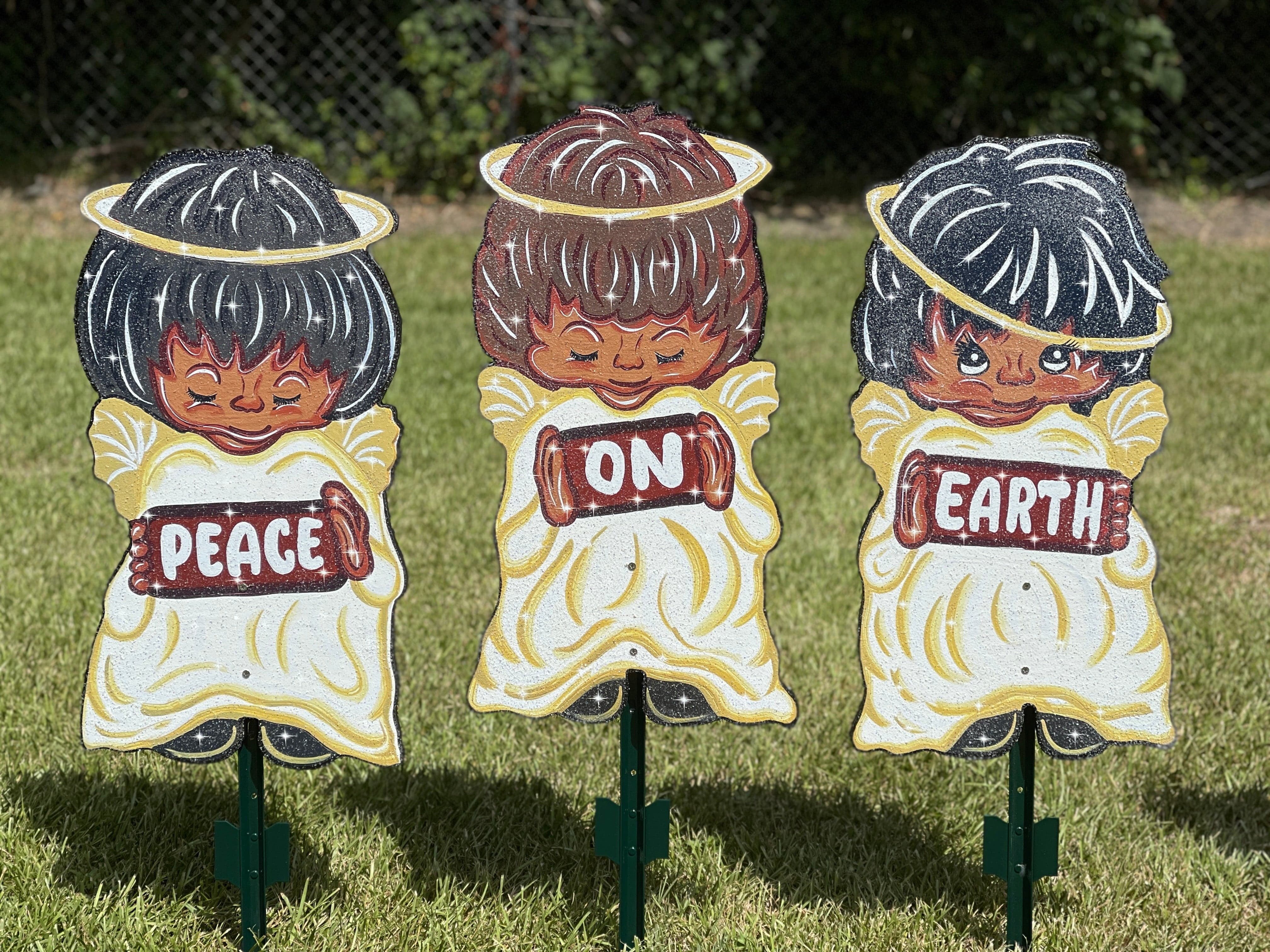 Set of 3 Peace on Earth Christmas Praying Angels Light or Dark Flesh ...