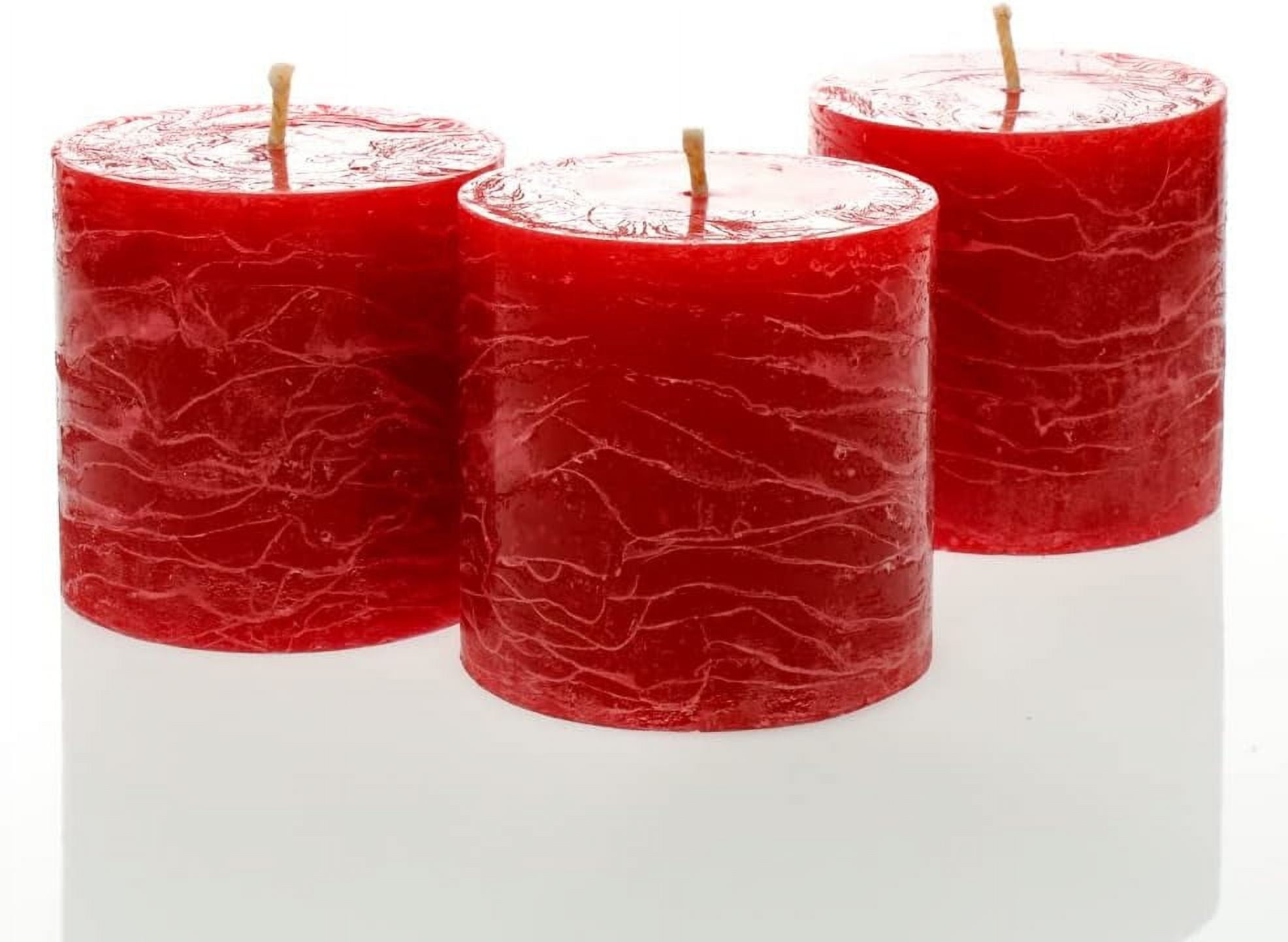 Set of 3 Pillar Candles 3" x 3" Unscented (Red Rustic) for Weddings ...
