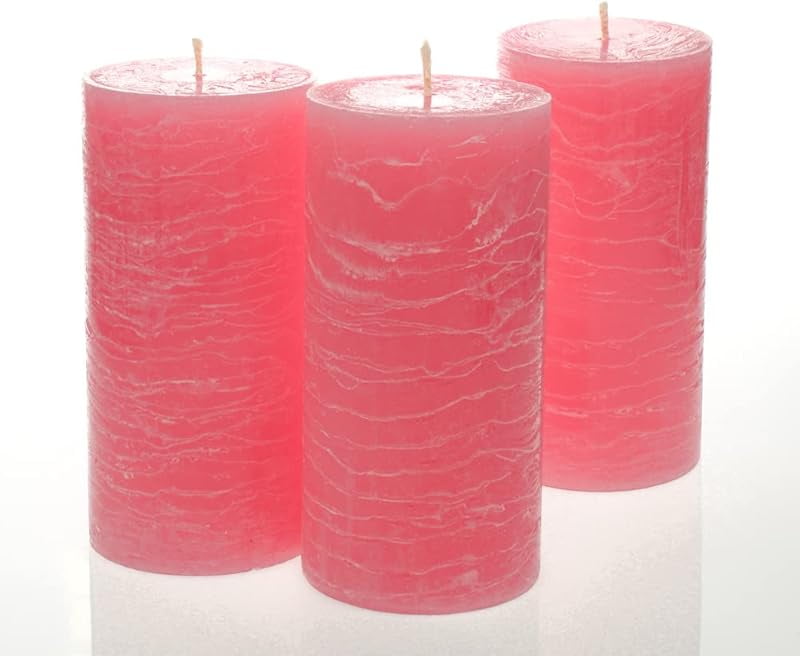 Set of 3 Pillar Candles 3" x 6" Unscented (Pink Rustic) for Weddings ...