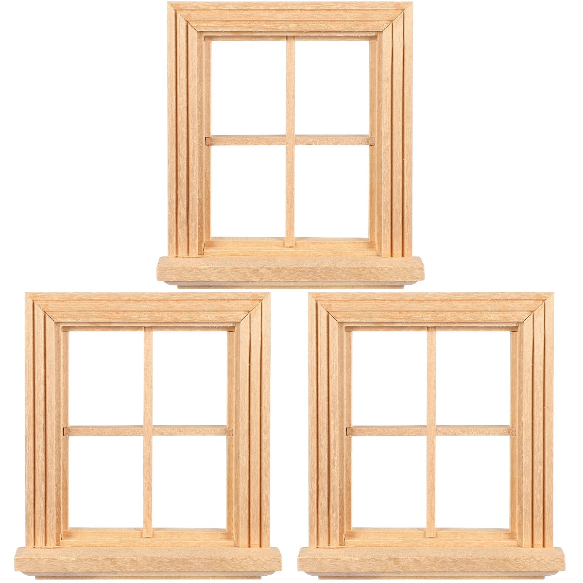 Set of 3 Plain Four-pane Window Furniture Doll House Ornament Props ...