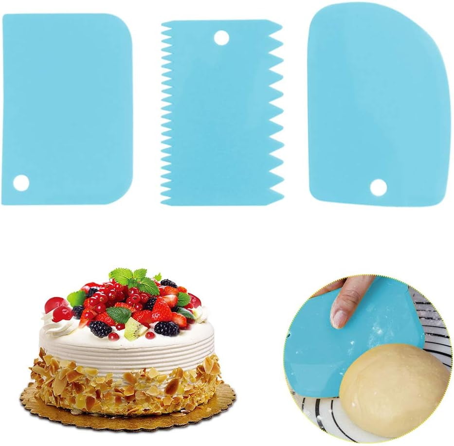 Set of 3 Plastic Cake Spatulas Dough Cutter, Scraper Bowl Scrapers ...