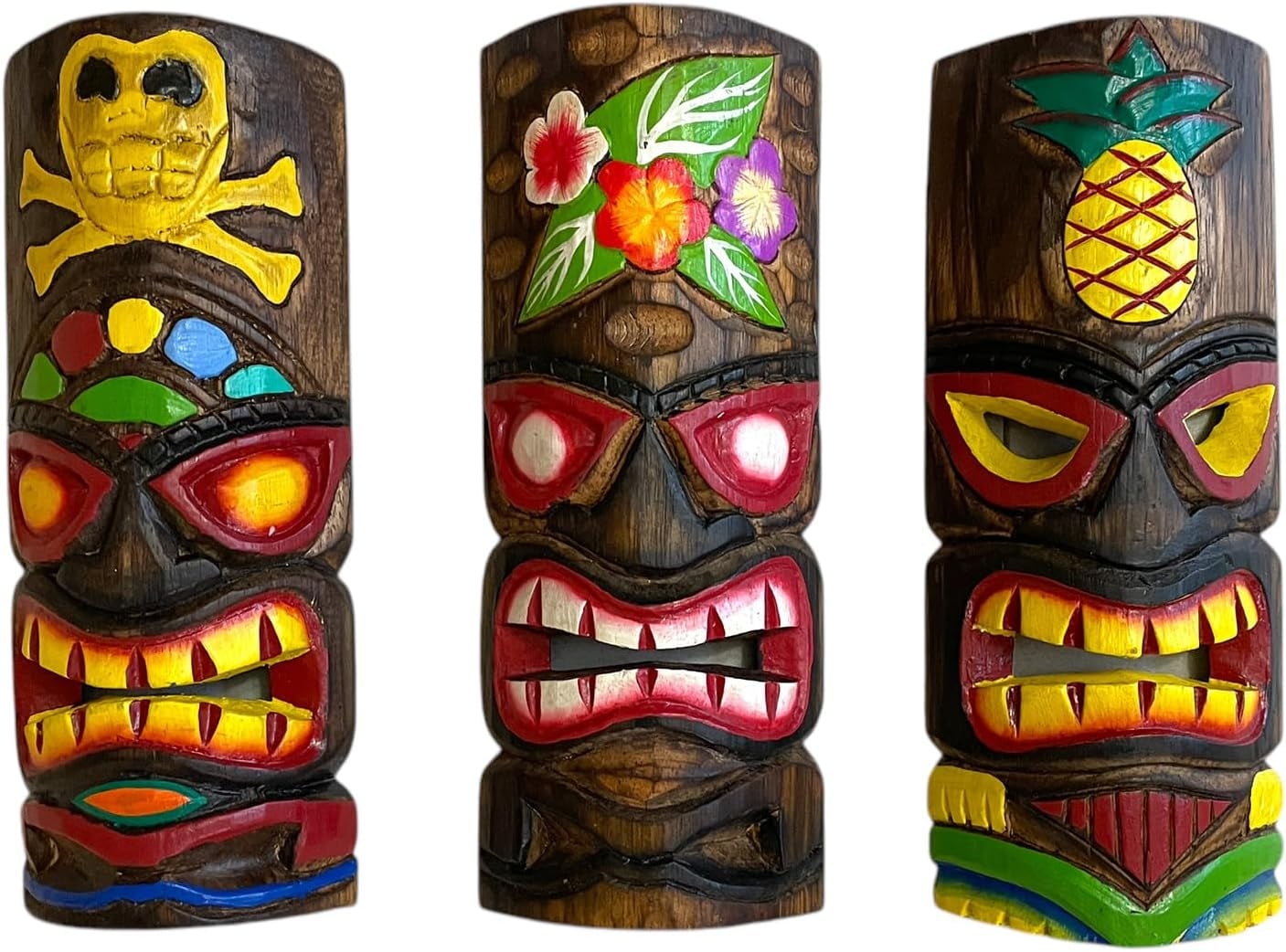 Set of 3 Polynesian Hawaiian Tiki Bar Style Wall Masks 12 inches Island ...