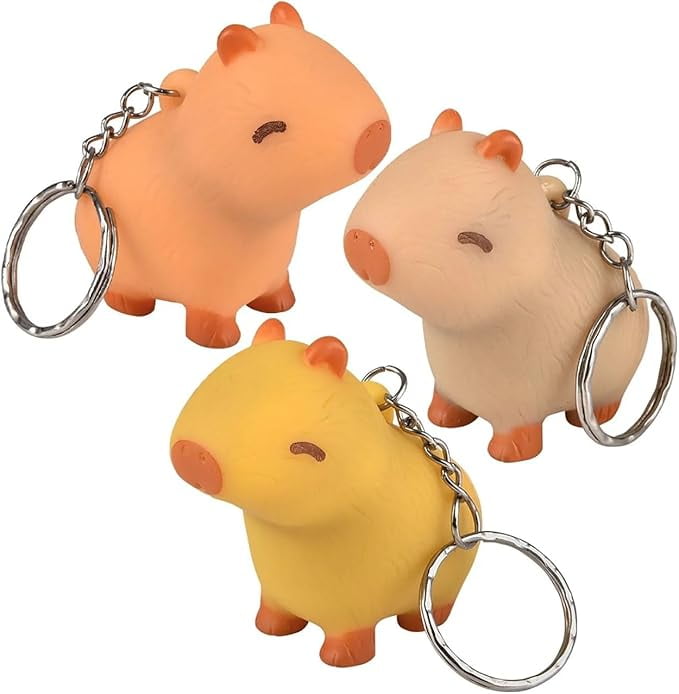 Set of 3 Pooping Capybara Novelty Keychain - Squeeze to Make it Poop ...