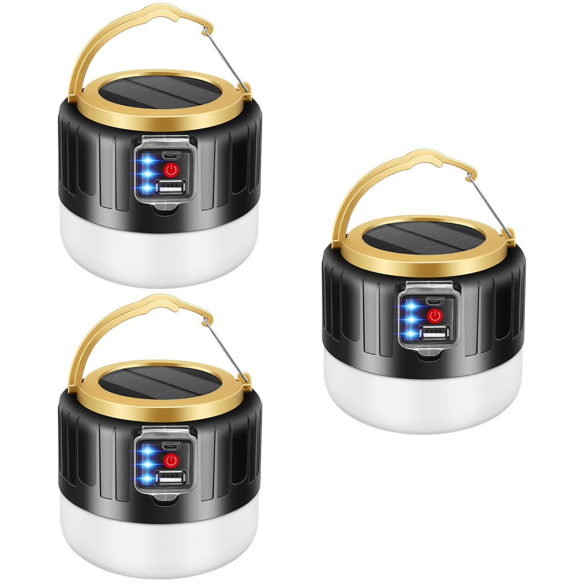 Set of 3 Portable Solar Lantern Emergency Light Rechargeable Bulbs ...