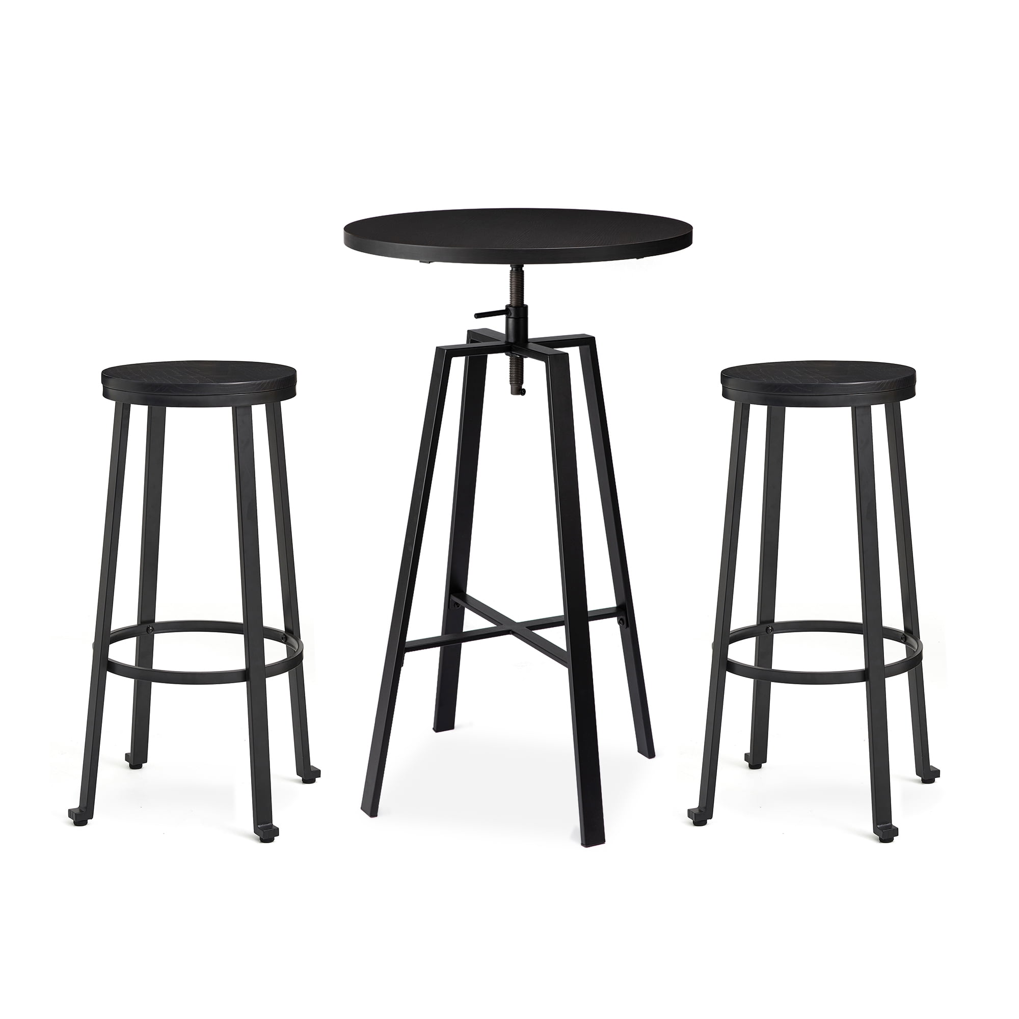 Set of 3 Pub Table Set - Industrial Modern Adjustable Round Bar Table ...