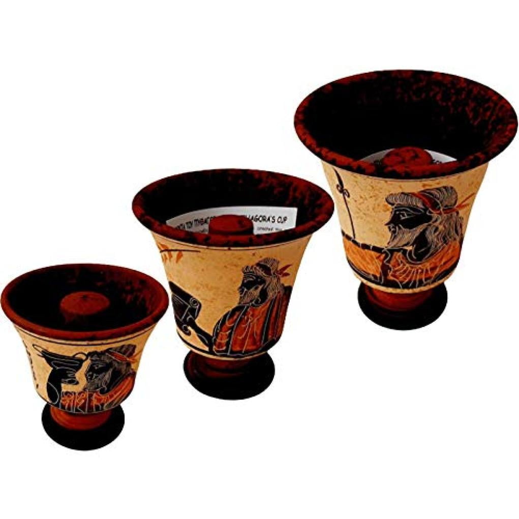 Set of 3 Pythagorean Cups,Showing Pythagoras,God Zeus and God Dionysus ...