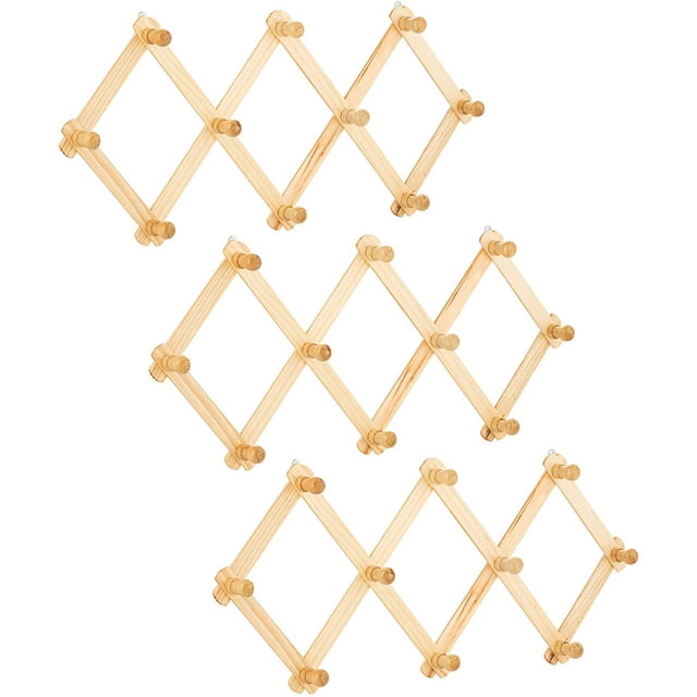 Set of 3 RAM-PRO Accordion Style Wood Expandable Wall Rack for Hat, Cap ...