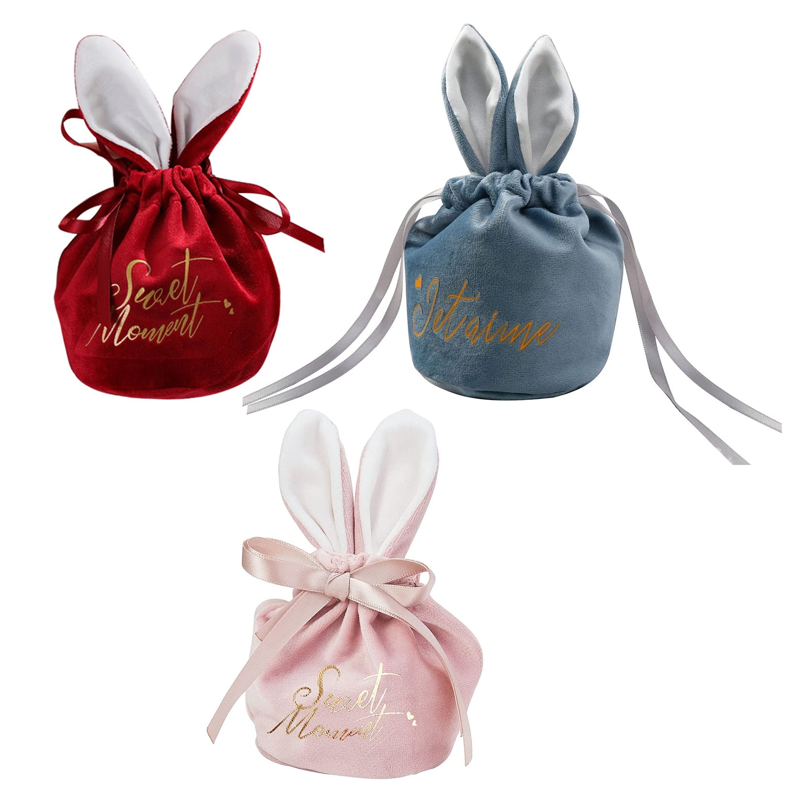 Set of 3 Rabbit Ears Bunny Bag Rabbit Drawstring Cloth Bags Candy Gifts ...