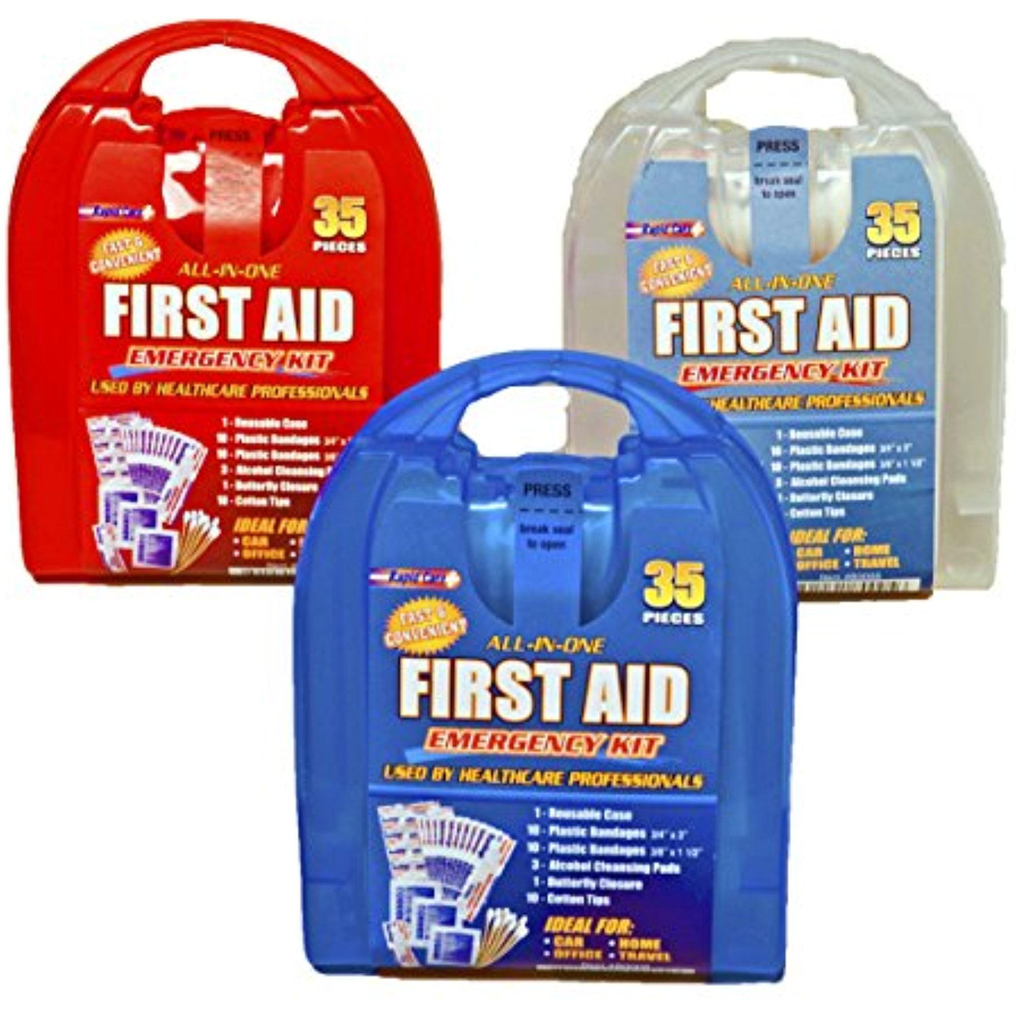 Set of 3 Rapid Care First Aid Emergency Kits - Each Kit 35 Pieces - 105 ...
