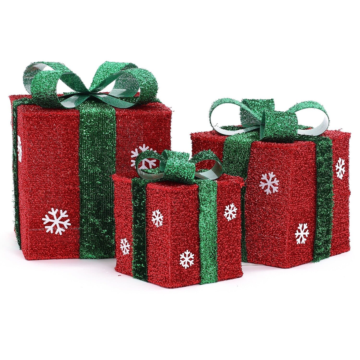 Set of 3 Red and Green Presents with Bows Lighted LED Indoor Outdoor ...