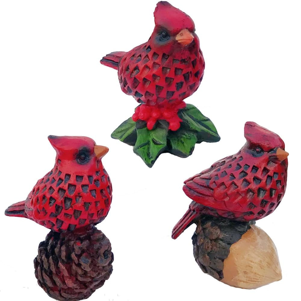 Set of 3 Resin Cardinal Figurines Red Cardinal Bird Ornament Cardinal ...