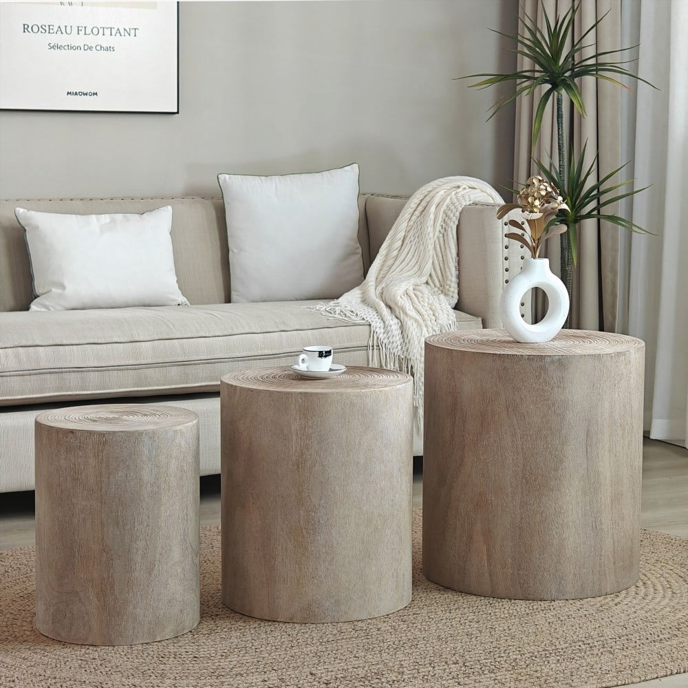 Set of 3 Rounded Rustic Wood Tables - Multi-Purpose & Durable - Walmart.com