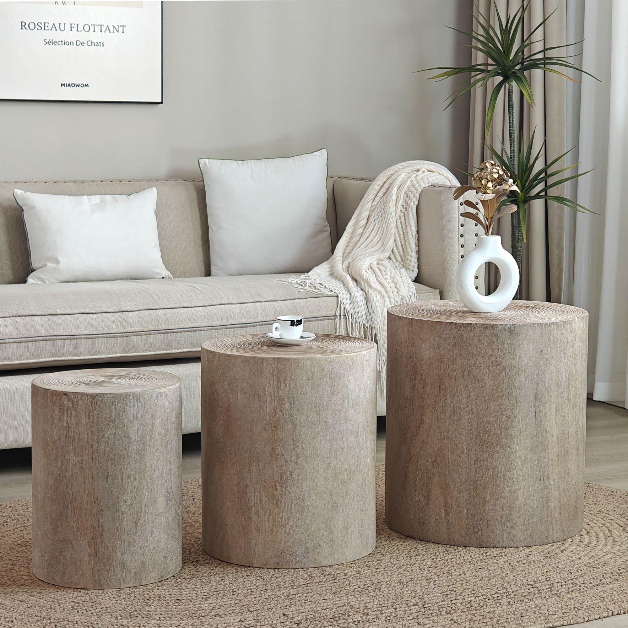 Set of 3, Rounded Wood Coffee Tables, End Tables, Plant Stands ...