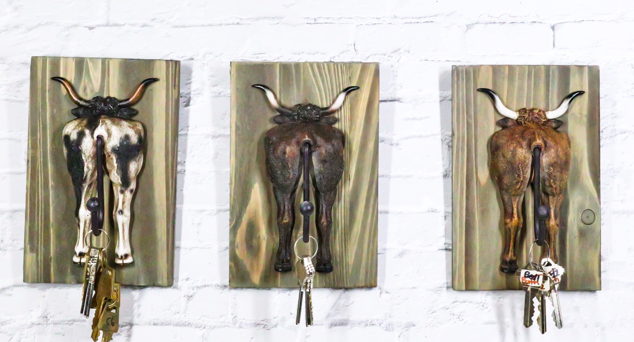 Set of 3 Rustic Western Steer Bulls Hind Butt Coat Wall Hooks With ...