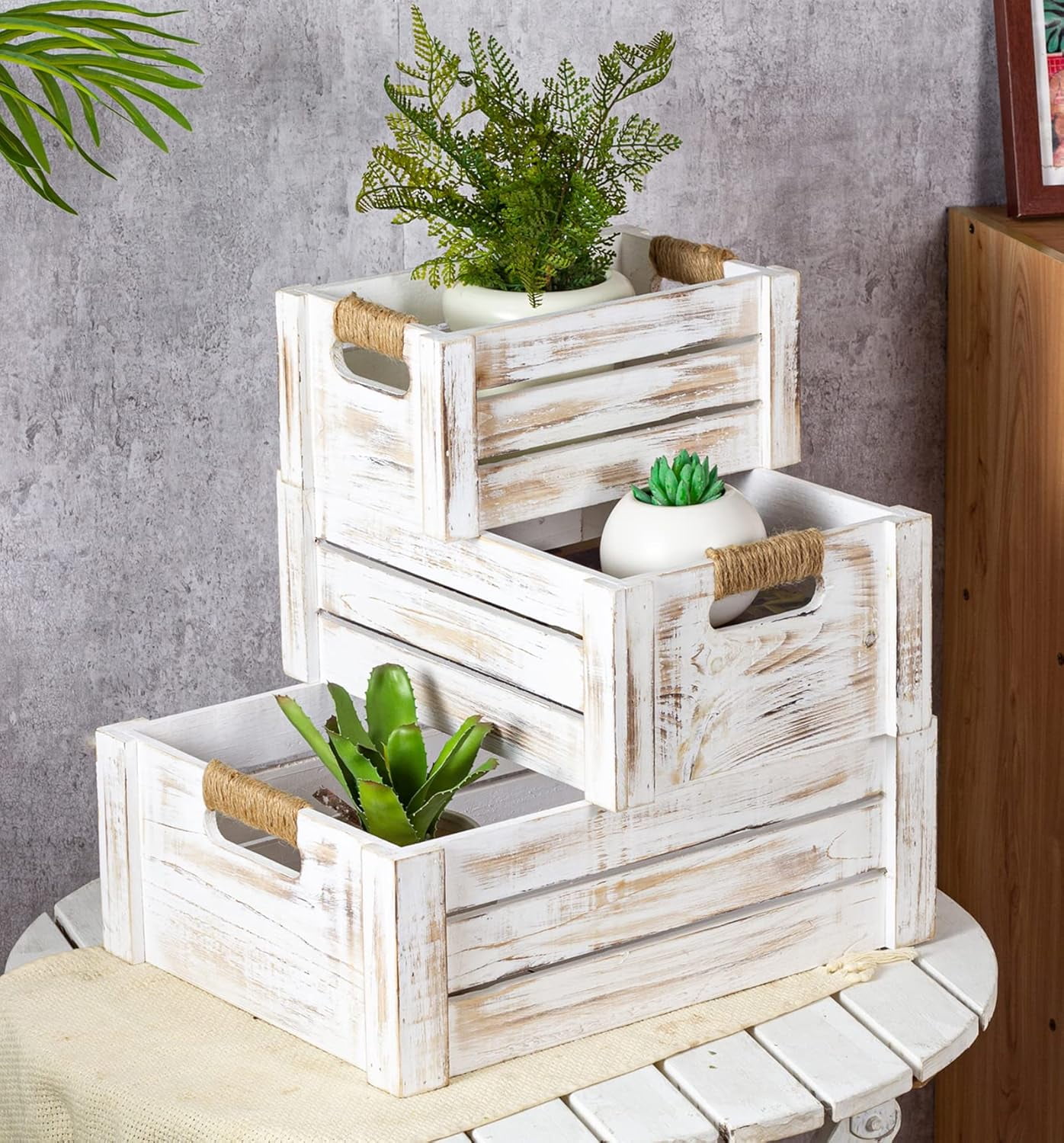 Set of 3 Rustic Wood Nesting Crates, Farmhouse Wooden Storage Container ...