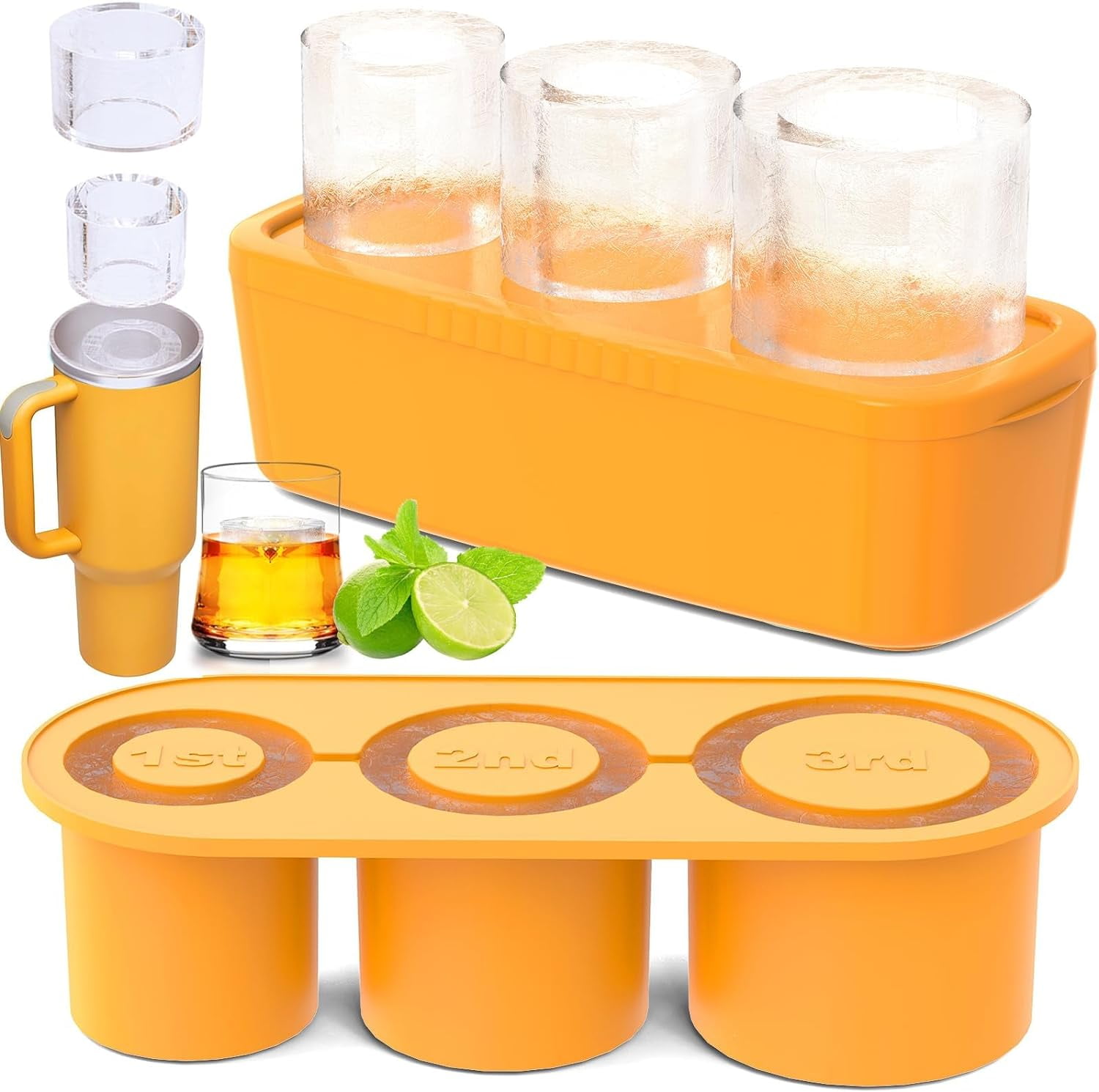 Set of 3 Silicone Cylinder Ice Trays with Lid and Bin, Perfect For ...