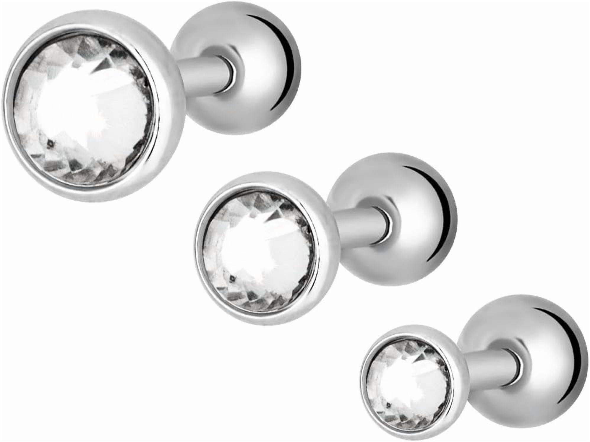 Set of 3 Sizes Cartilage Studs: 16g Surgical Steel Clear Crystal ...