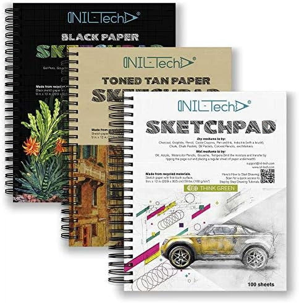 Set of 3 Sketchpads White, Toned Tan, Black with Fine Tooth Spiral ...